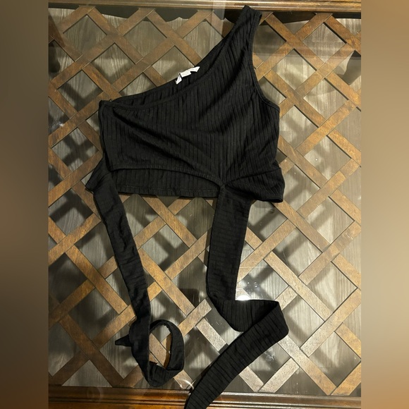 Tops | Black One Shoulder Halter Top | Poshmark